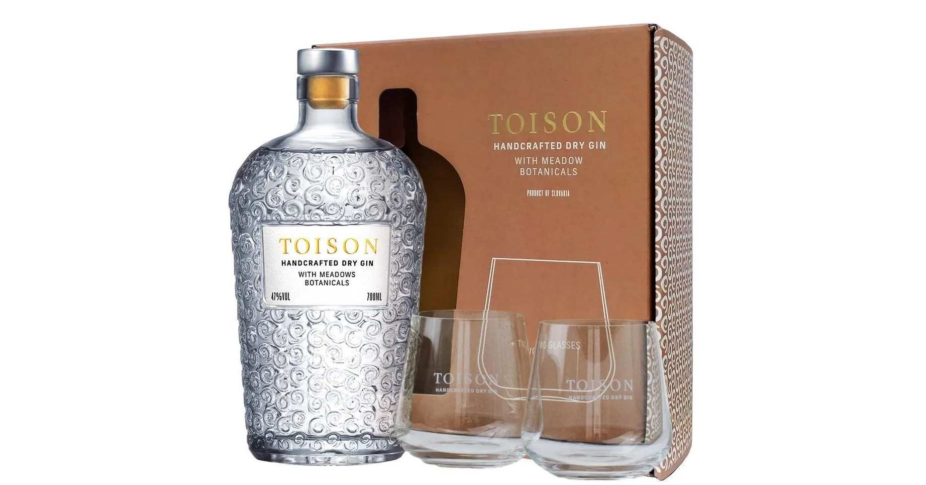 Toison Gin Handcrafted DRY GIN 47% s dvomi pohármi, gin 0,7L ...